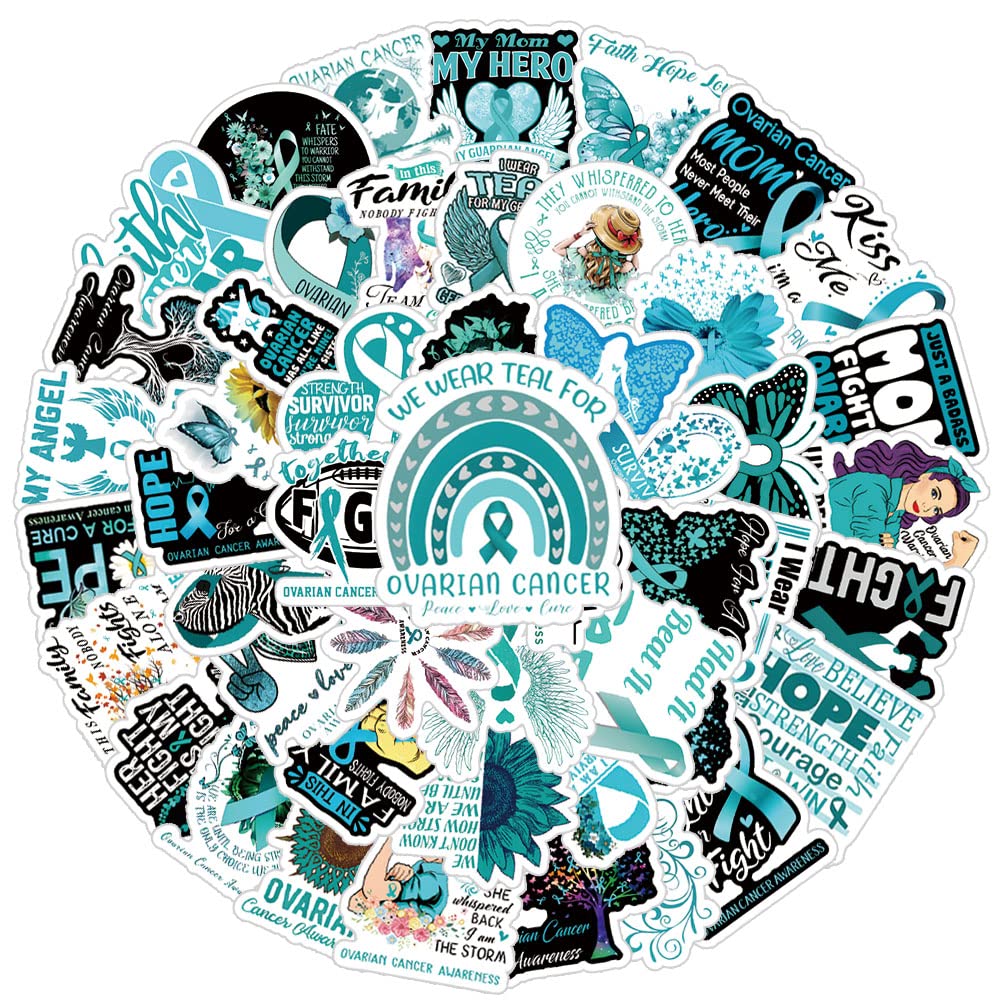 61 Pcs Ovarian Cancer Awareness Ribbons Vinyl Decals Waterproof Stickers for Helmet Laptop Phone Water Bottles for Aldults for Birthday Halloween Party Supplies Decoration Favors