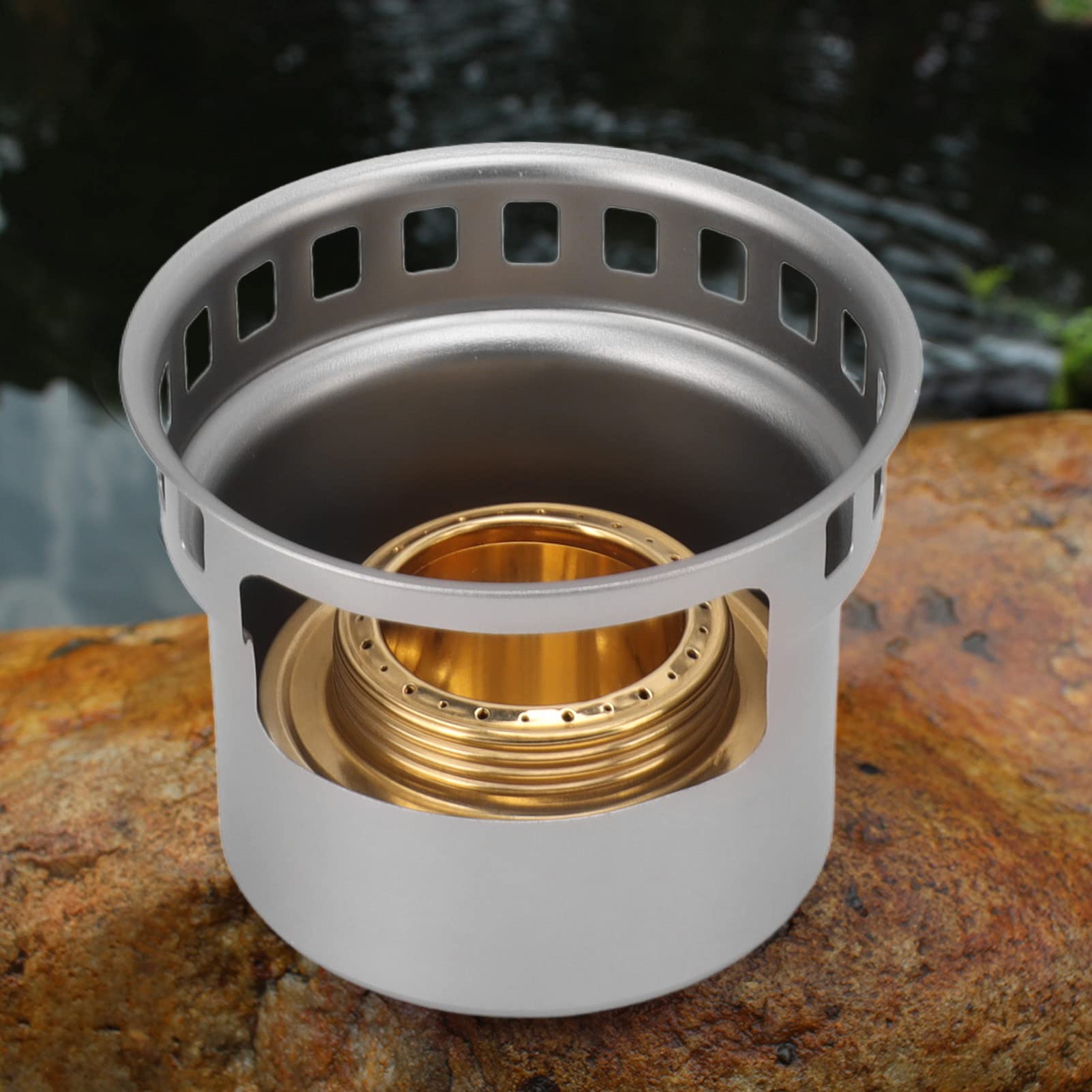 Alcohol Stove, Portable Aluminium Alloy Spirit Burner Easy to Hollow Bracket Sealing Ring with Storage Bag for Teapots(Grey)
