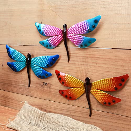 Cruis Cuka Metal Wall Décor Yard Art Cute Dragonfly Wall Sculptures Garden Decorations for Outside - Set of 3
