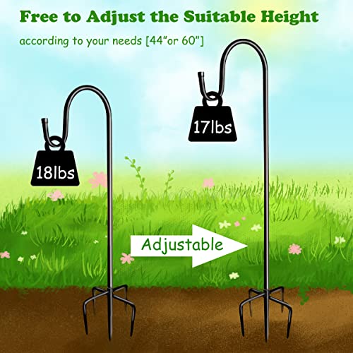 Shepherd Hook Plant Hangers Outdoor (76 inch) with 5 Prong Base, 2 Pack Adjustable Shepherd Hooks for Outdoor Garden Decor Hanging Bird Feeder Pole Plants Holders, Matte Black