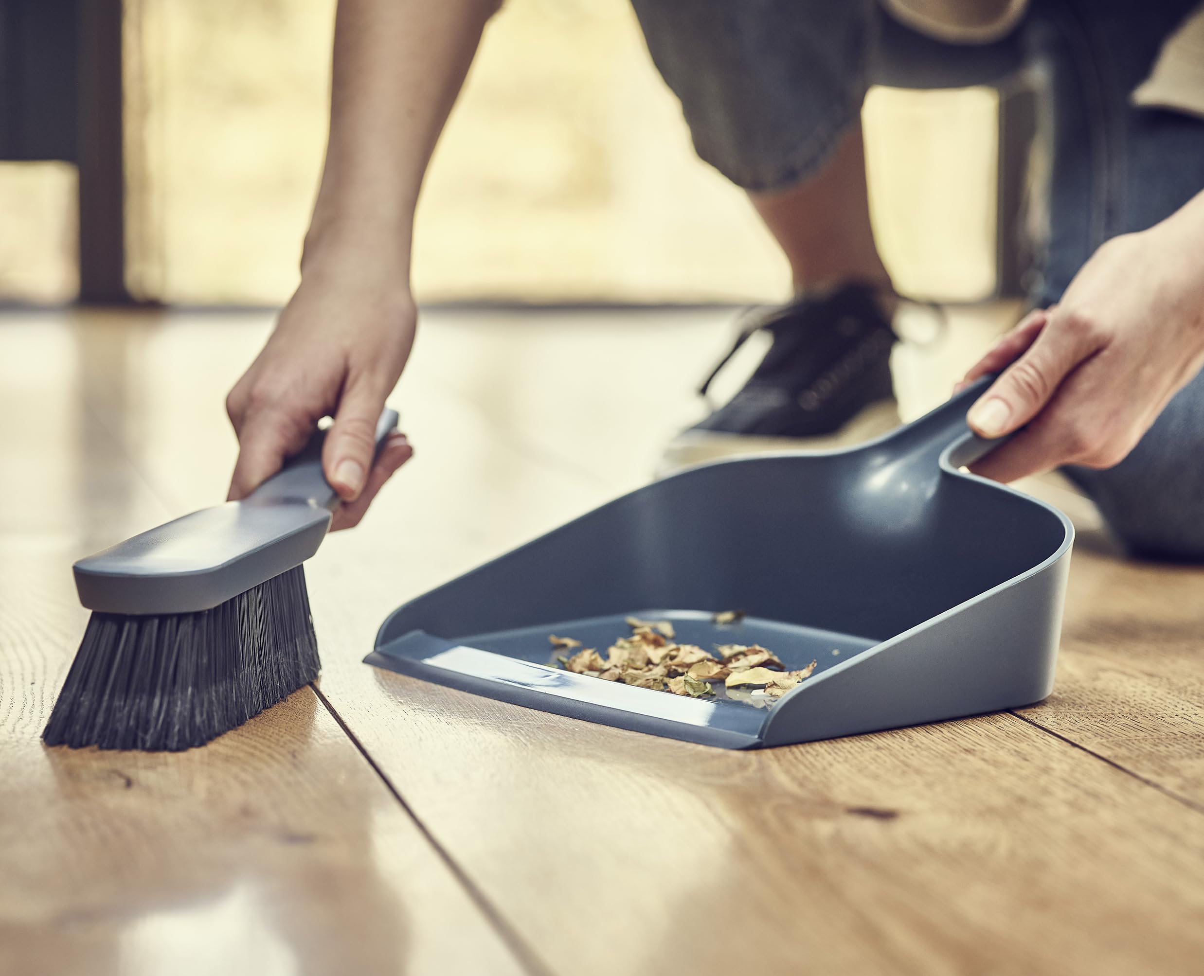 Joseph Joseph CleanStore Wall-Mounted Indoor Dustpan & Brush Set with Dust-Shield Compact Storage, Sweeping Floor Brush with Rubber Pan Edge and Soft Bristles