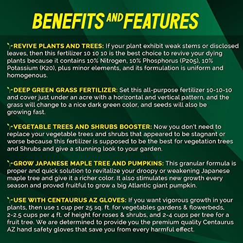 Southern Ag Fertilizer 10-10-10 - All-purpose Granular Fertilizer - organic fertilizer β Fertilizer for vegetable garden & Flowerbed Roses & Large Shrubs and Fruit Trees- Available with Premium Quality Centaurus AZ Gloves-5LB