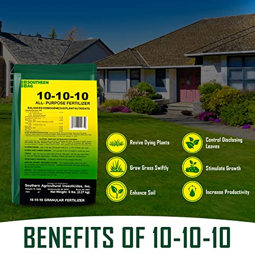 Southern Ag Fertilizer 10-10-10 - All-purpose Granular Fertilizer - organic fertilizer β Fertilizer for vegetable garden & Flowerbed Roses & Large Shrubs and Fruit Trees- Available with Premium Quality Centaurus AZ Gloves-5LB