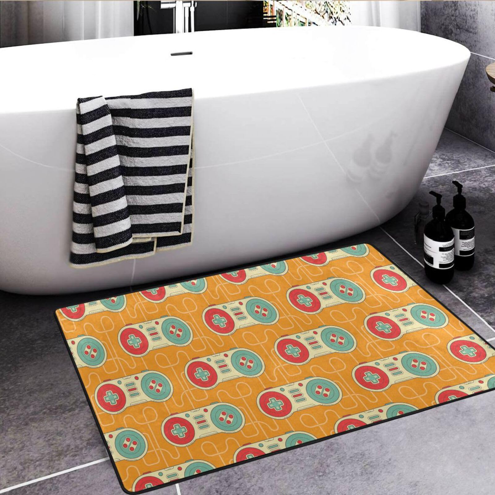 Game Theme Joysticks Area Rug 4x6 Retro Gamepad Non Slip Large Rugs for Living Room Bedroom Absorbent Washable Carpet with Rubber Backing Indoor Outdoor for Dorm Backyard Patio