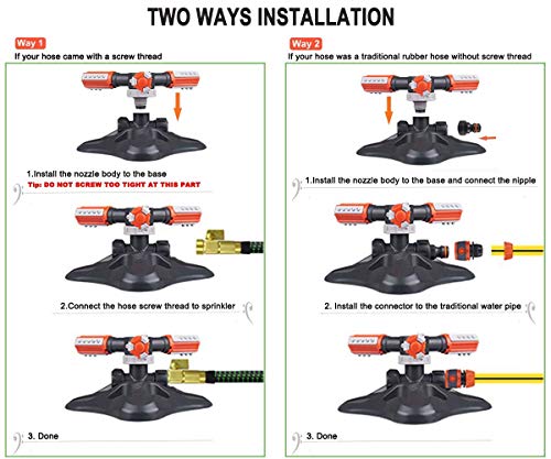 WOVUU Lawn Sprinkler,Upgrade Garden Sprinkler Automatic 360 Degree Rotating Irrigation Grass Water Sprinkler System, Garden Hose Sprinkler for Yard/Built in 36 Units Angle Spray Nozzles (Orange)