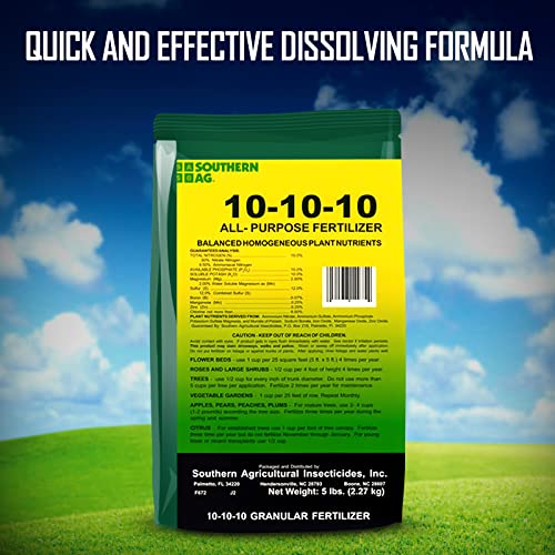 Southern Ag Fertilizer 10-10-10 - All-purpose Granular Fertilizer - organic fertilizer β Fertilizer for vegetable garden & Flowerbed Roses & Large Shrubs and Fruit Trees- Available with Premium Quality Centaurus AZ Gloves-5LB