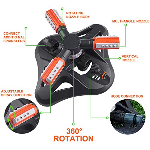 WOVUU Lawn Sprinkler,Upgrade Garden Sprinkler Automatic 360 Degree Rotating Irrigation Grass Water Sprinkler System, Garden Hose Sprinkler for Yard/Built in 36 Units Angle Spray Nozzles (Orange)