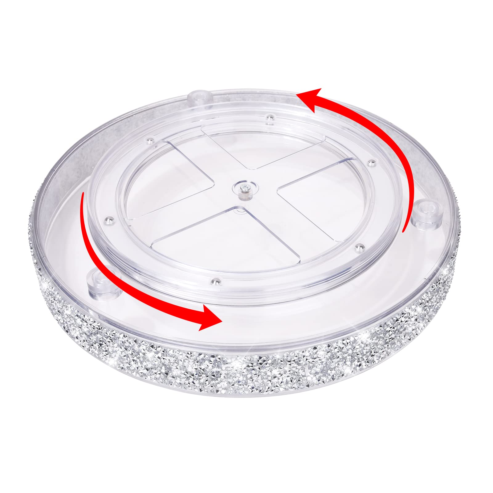 Sugarchef Clear Lazy Susan Turntable Display Tray with Rhinestone Non-Skid Kitchen Storage Spice Rack Organizer for Condiments Countertop Bathroom Organization,2 Pack