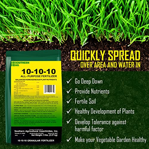 Southern Ag Fertilizer 10-10-10 - All-purpose Granular Fertilizer - organic fertilizer β Fertilizer for vegetable garden & Flowerbed Roses & Large Shrubs and Fruit Trees- Available with Premium Quality Centaurus AZ Gloves-5LB