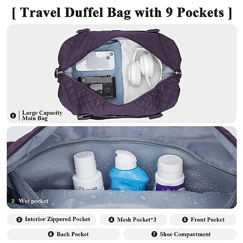 Travel Duffel Bag with Shoes Compartment, Weekender Overnight Bag for Women,Carry on Personal Item Bag,Gym Bag with Toiletry Bag