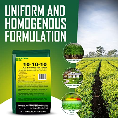 Southern Ag Fertilizer 10-10-10 - All-purpose Granular Fertilizer - organic fertilizer β Fertilizer for vegetable garden & Flowerbed Roses & Large Shrubs and Fruit Trees- Available with Premium Quality Centaurus AZ Gloves-5LB