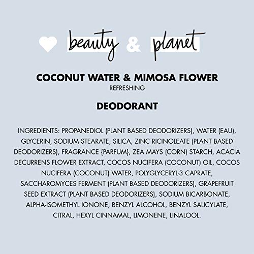 Love Beauty And Planet Deodorant Water and Mimosa Flower, Coconut, 2.95 Oz, Pack of 4