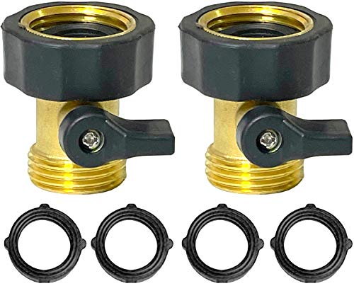 Heavy Duty Brass Hose Shut Off Valve 2 Pack | Garden Hose Connector | Water Hose Valve Shut Off | Shutoff Valve | 4 Extra Pressure Washers | Fits All Standard Hoses