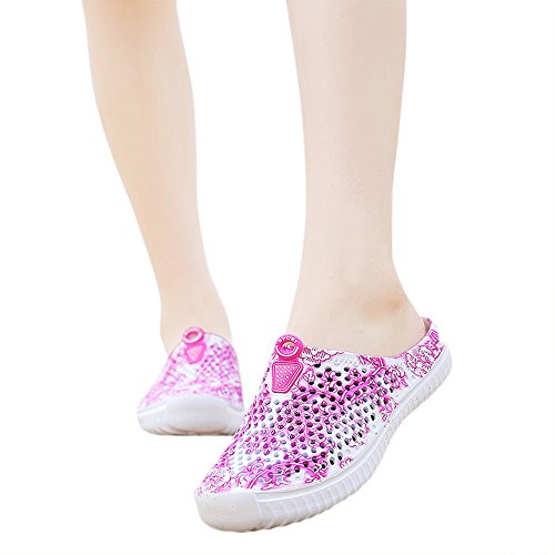 Women Stud Bow Flip-Flops Sandals Beach Flat Rivets Rain Jelly Shoes Hot Pink