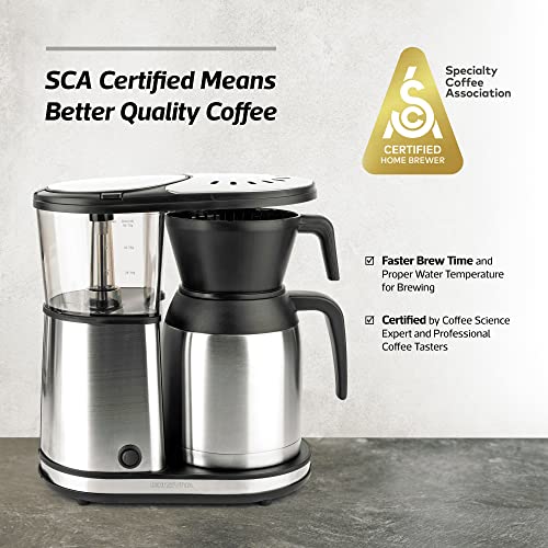 Bonavita Connoisseur 8 Cup Drip Coffee Maker Machine, One-Touch Pour Over Brewer w/ Thermal Carafe, Hanging Filter Basket, SCA Certified, 1500 Watt, BPA Free, Stainless Steel, BV1901TS