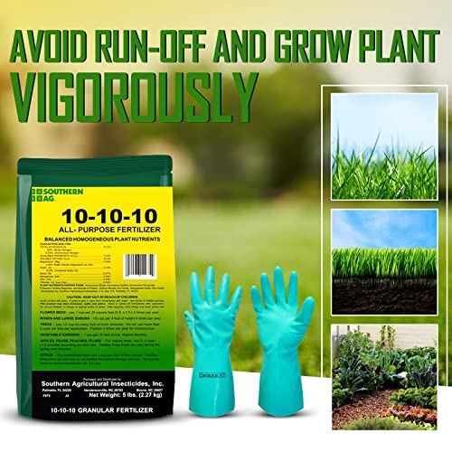 Southern Ag Fertilizer 10-10-10 - All-purpose Granular Fertilizer - organic fertilizer β Fertilizer for vegetable garden & Flowerbed Roses & Large Shrubs and Fruit Trees- Available with Premium Quality Centaurus AZ Gloves-5LB