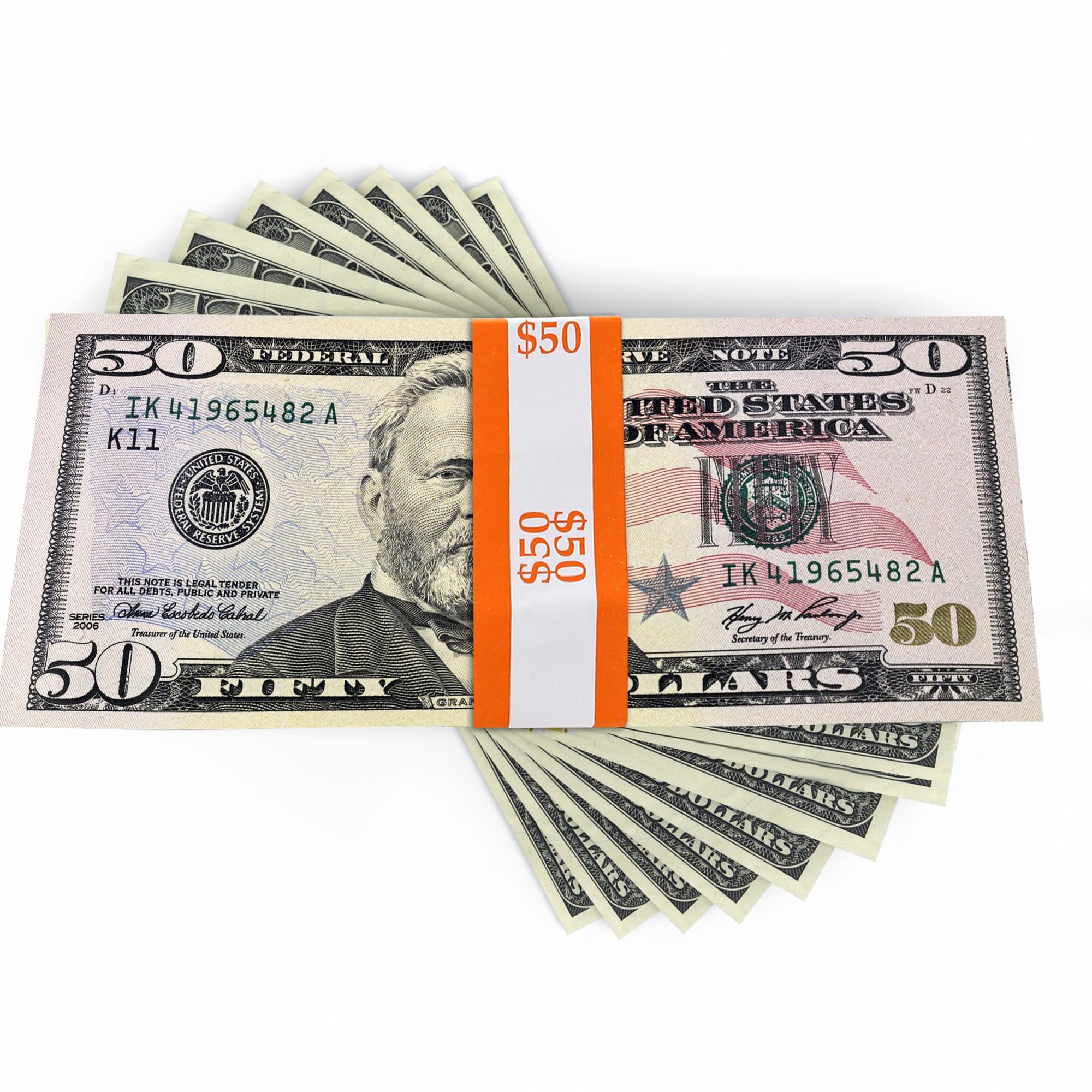 Self-Sealing Currency Straps - Pack of 100 Orange Bands for $50 Bills - Securely Organize and Transport Your Cash