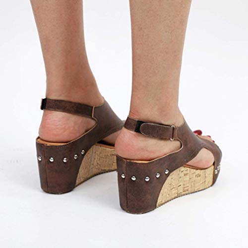 Women Sandals,WensLTD Women Summer Round Toe Rivet Beach Sandals Boho Wedges Shoes (8, Brwon)
