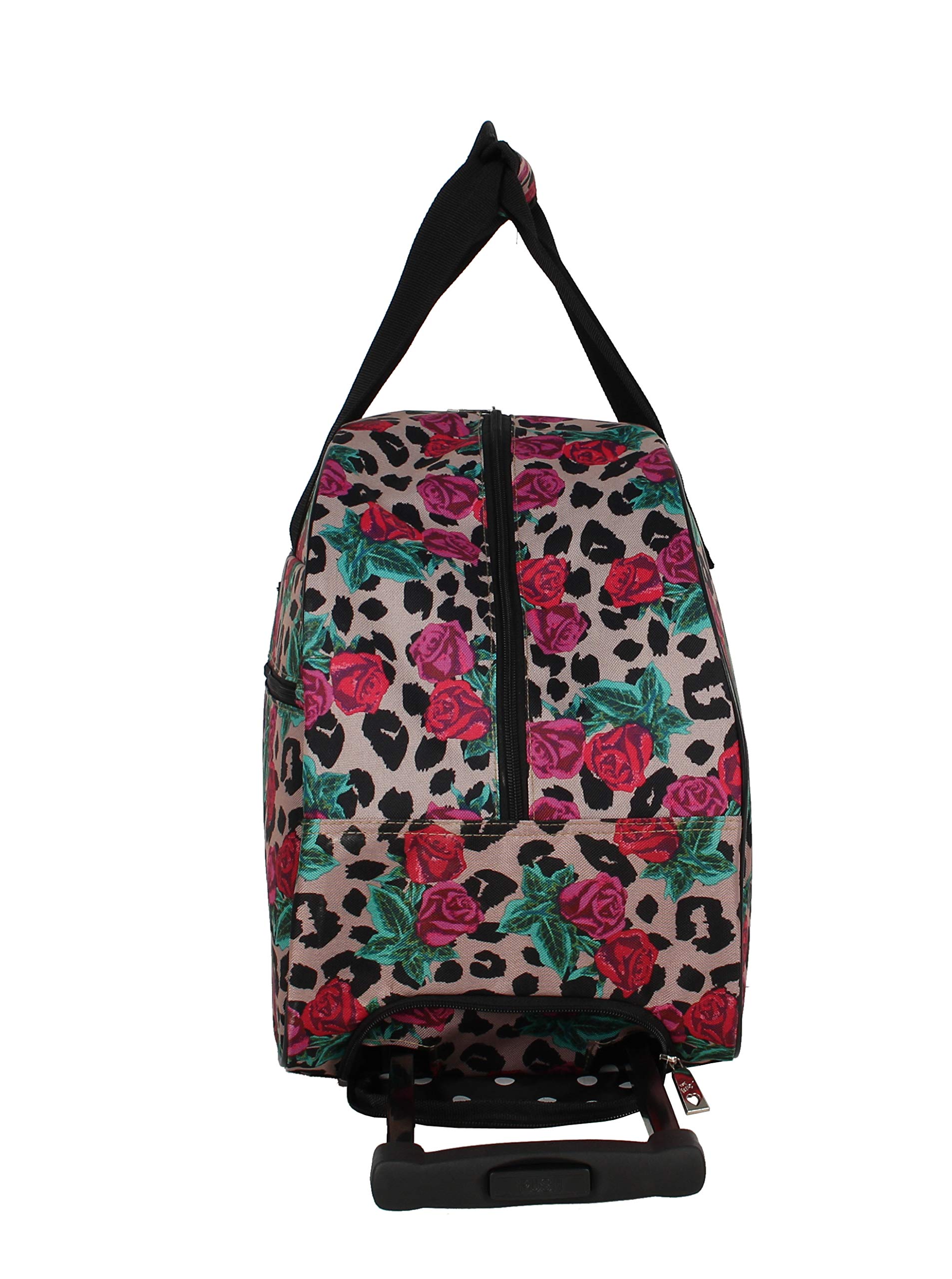 Betsey Johnson Designer Carry On Luggage Collection - Lightweight Pattern 22 Inch Duffel Bag- Weekender Overnight Business Travel Suitcase with 2- Rolling Wheels (One Size, Leopard Rose)