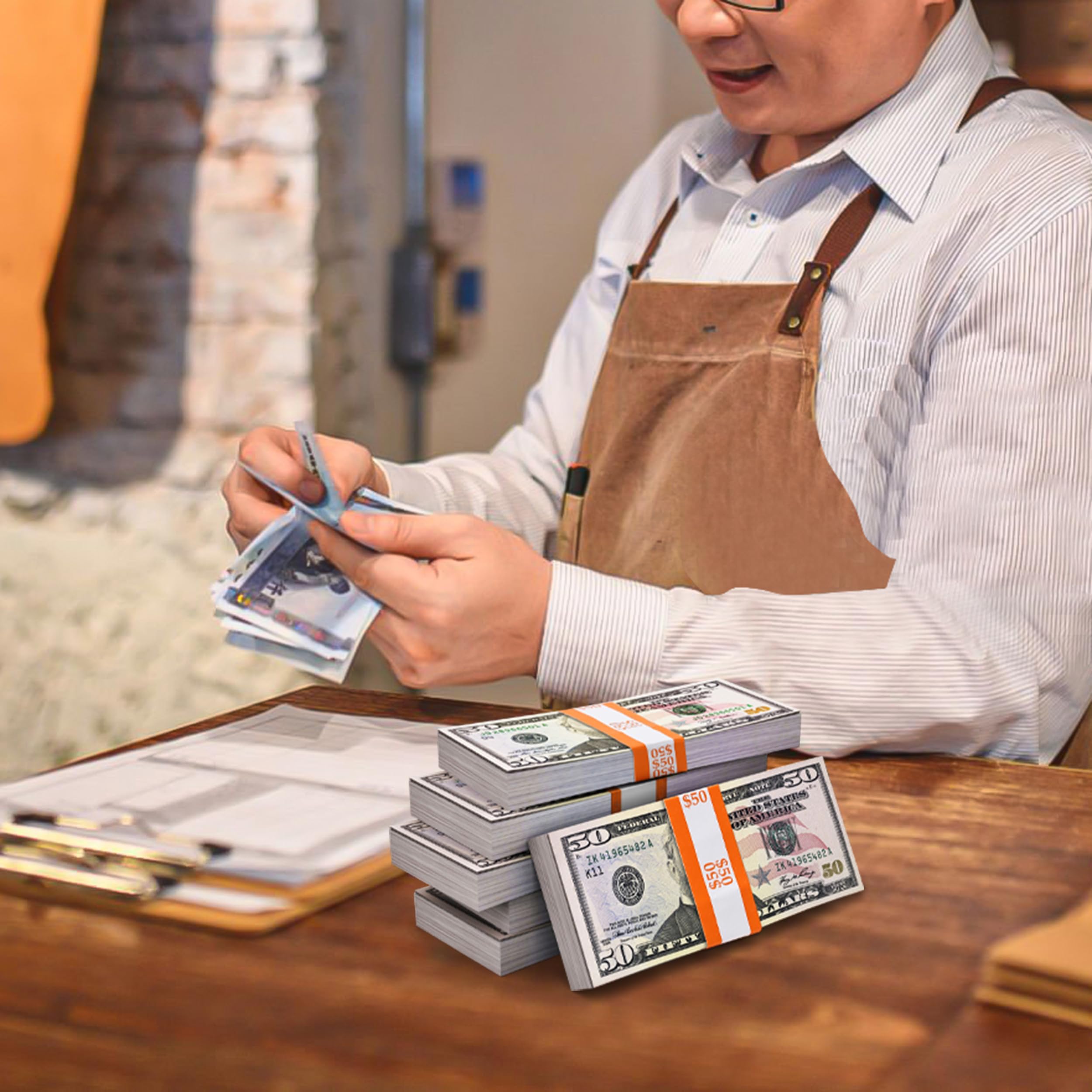 Self-Sealing Currency Straps - Pack of 100 Orange Bands for $50 Bills - Securely Organize and Transport Your Cash