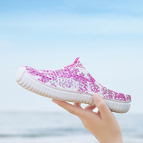 Women Stud Bow Flip-Flops Sandals Beach Flat Rivets Rain Jelly Shoes Hot Pink