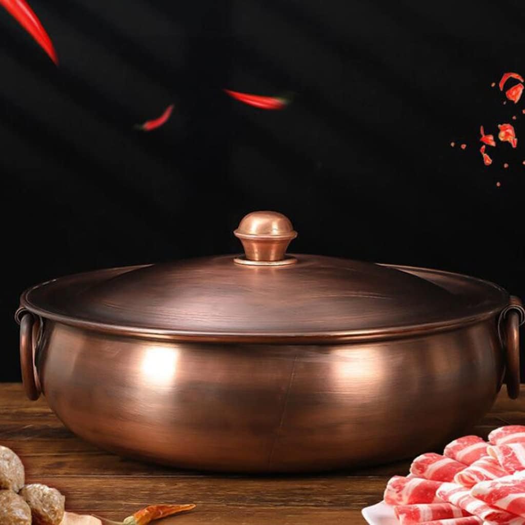 Chafing Dishes Retro Copper Hot Pot, Old Style Clear Soup Pot Thickened Flat Bottom Copper Pot Home Commercial Thickened Copper Hot Pot For Induction Cooker (Color : Brass, Size : 18cn)