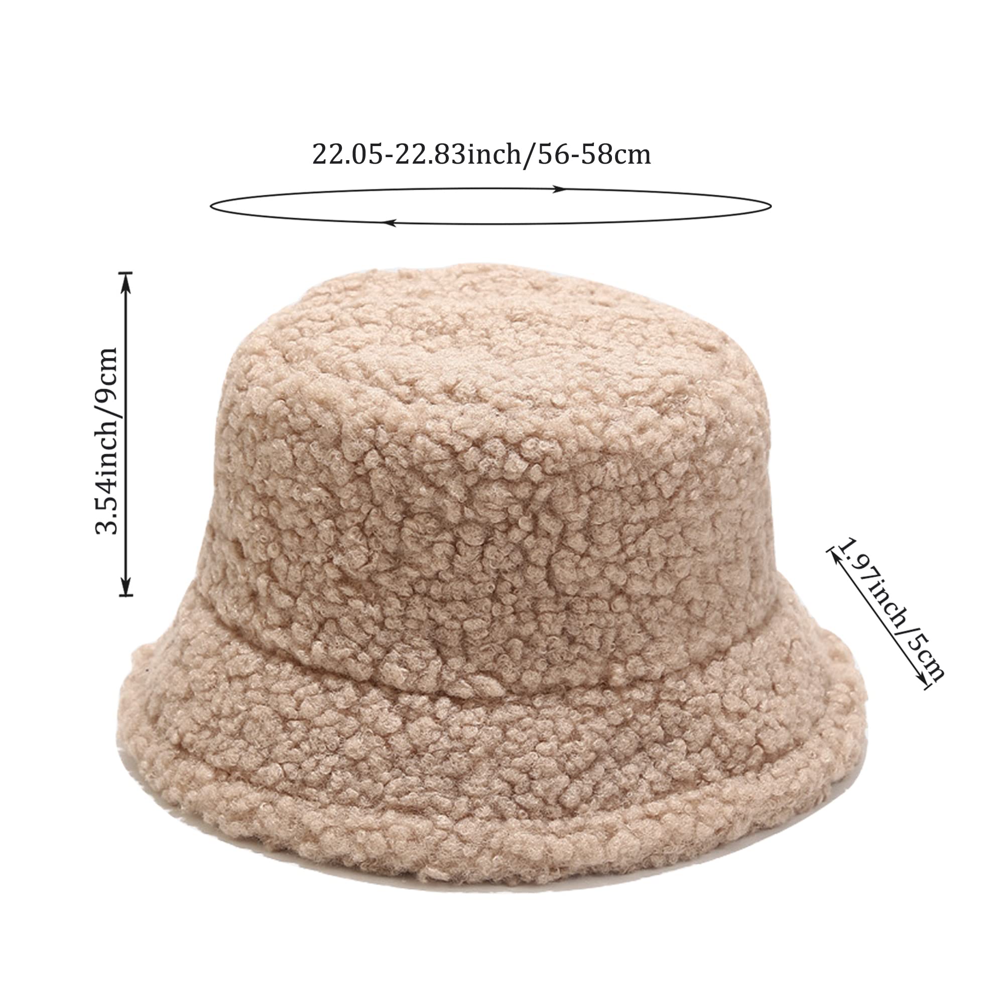 Winter Warm Plush Fuzzy Bucket Hat Faux Fur Shearling Fisherman Hats for Women (US, Alpha, One Size, Khaki)
