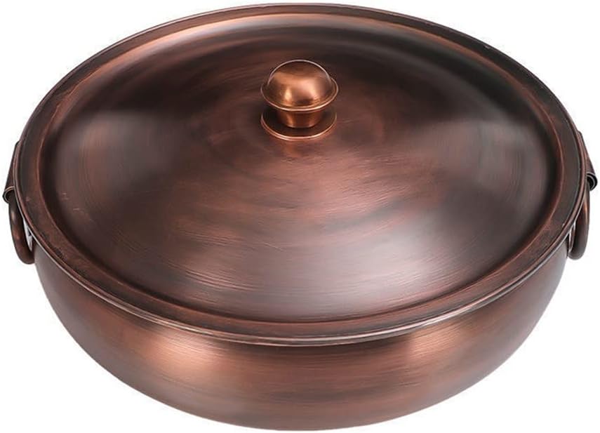 Chafing Dishes Retro Copper Hot Pot, Old Style Clear Soup Pot Thickened Flat Bottom Copper Pot Home Commercial Thickened Copper Hot Pot For Induction Cooker (Color : Brass, Size : 18cn)
