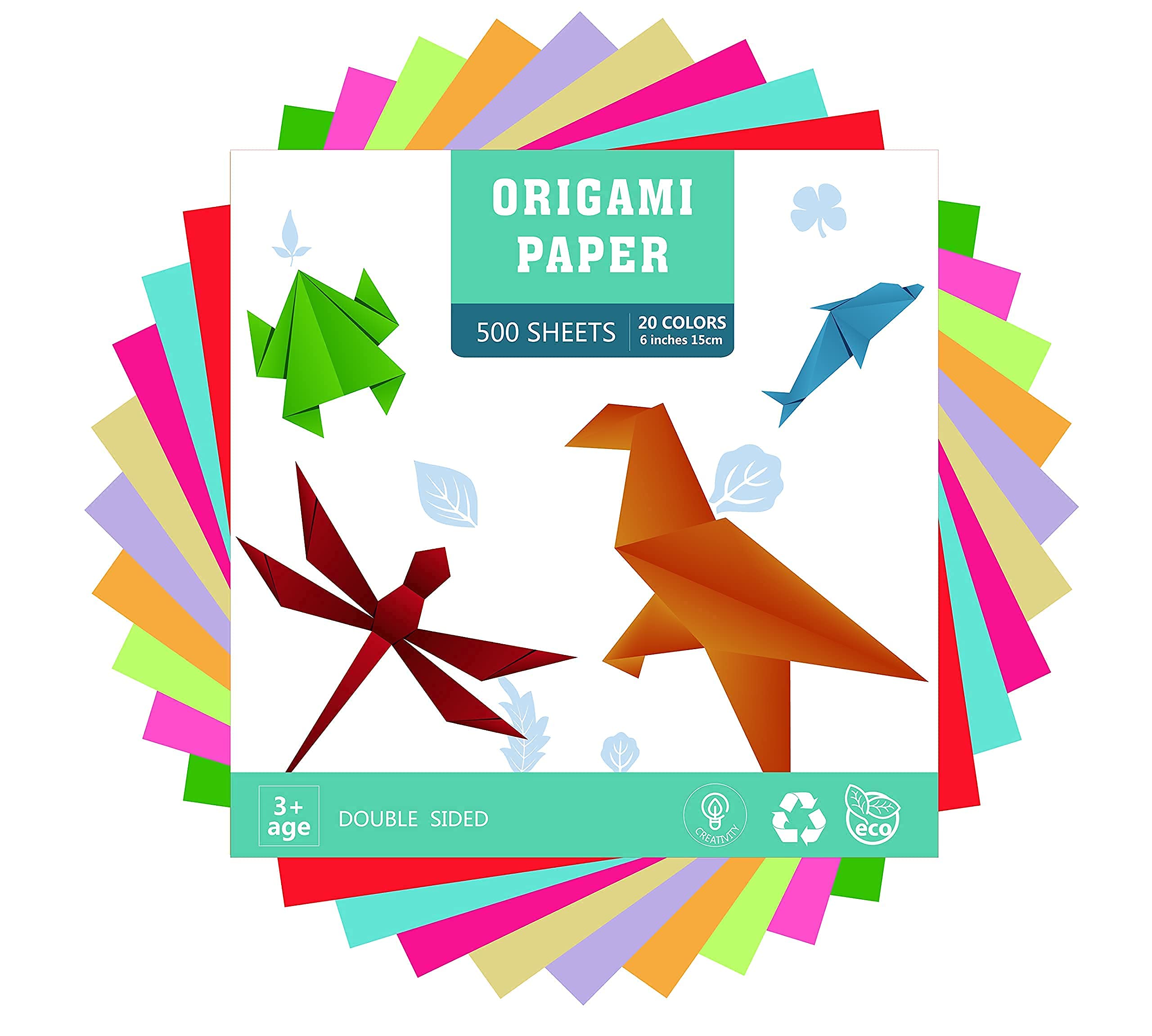 Origami Paper 6 Inches Square 500 Sheets 20 Vivid Colors Double Sided for Kids & Adults Arts and Crafts Projects
