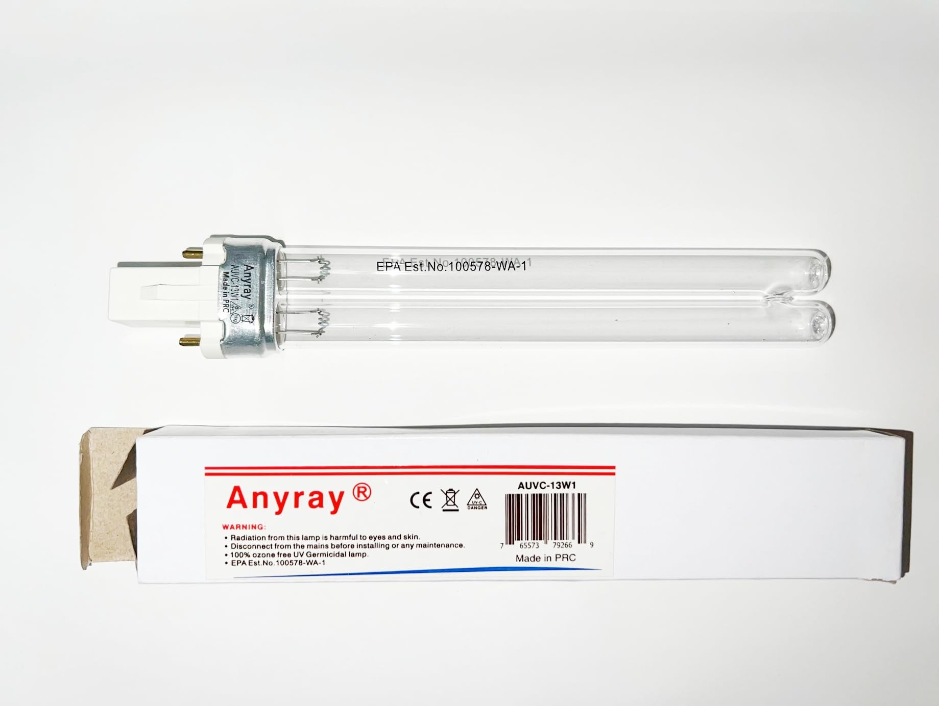 Anyray 2-Bulbs 13 Watt UV-C 13W Germicidal Ultraviolet UV Bulb 13Watt UV Bulb G23 Base AUVC-13W1
