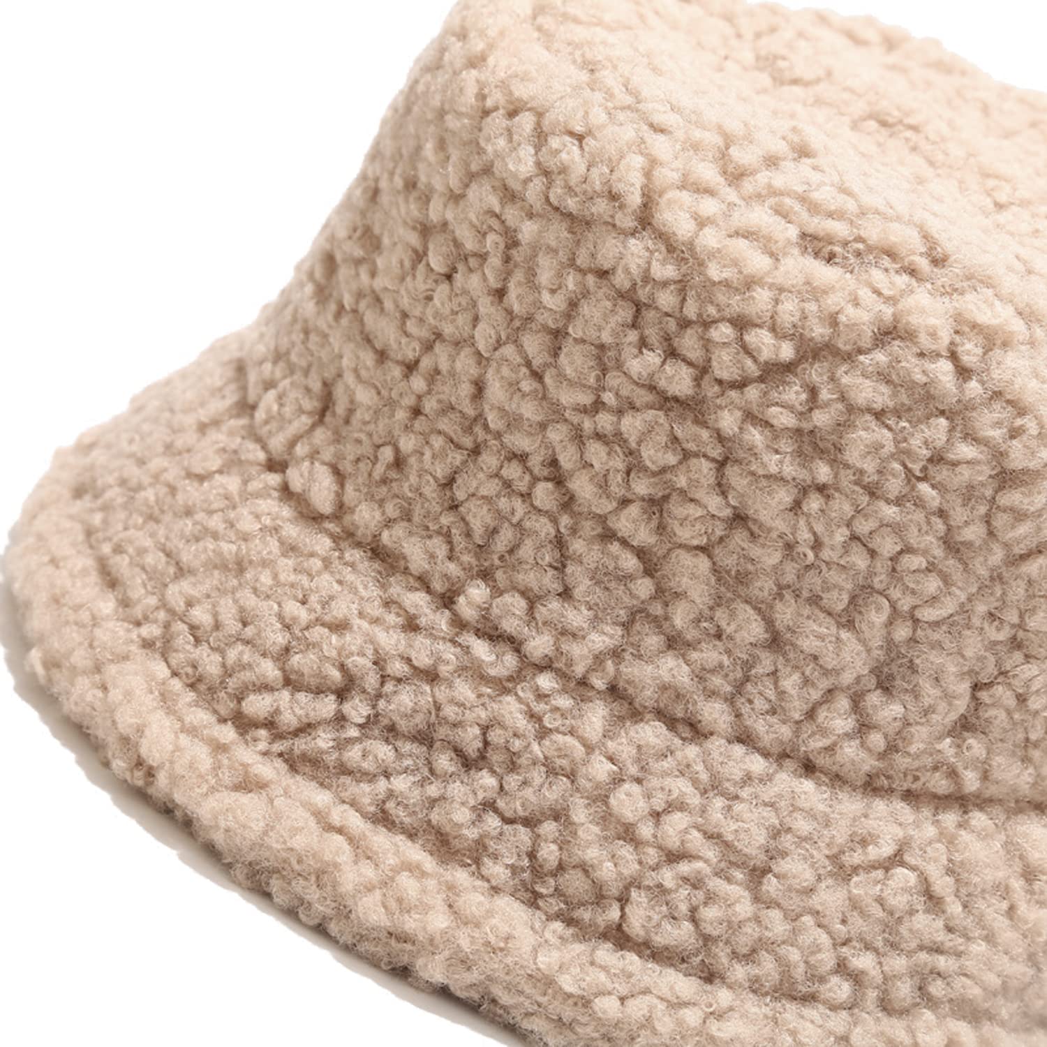 Winter Warm Plush Fuzzy Bucket Hat Faux Fur Shearling Fisherman Hats for Women (US, Alpha, One Size, Khaki)