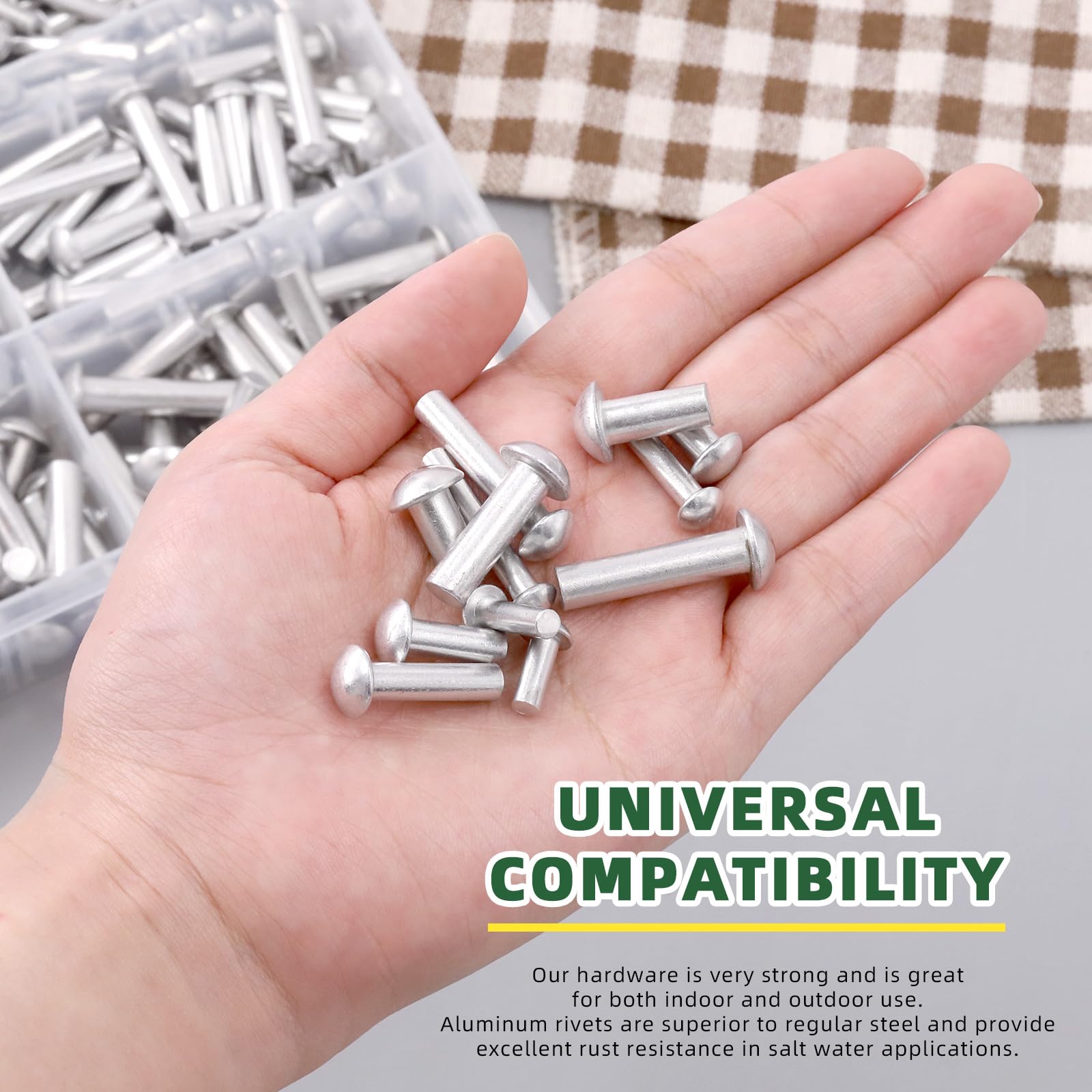 Keadic 300Pcs 12 Sizes Solid Aluminum Brazier Head Rivets Assortment Set, M4 M5 M6 10mm 14mm 20mm 25mm Length Aluminum Rivets Fastener for Household Machinery Automobile Industry
