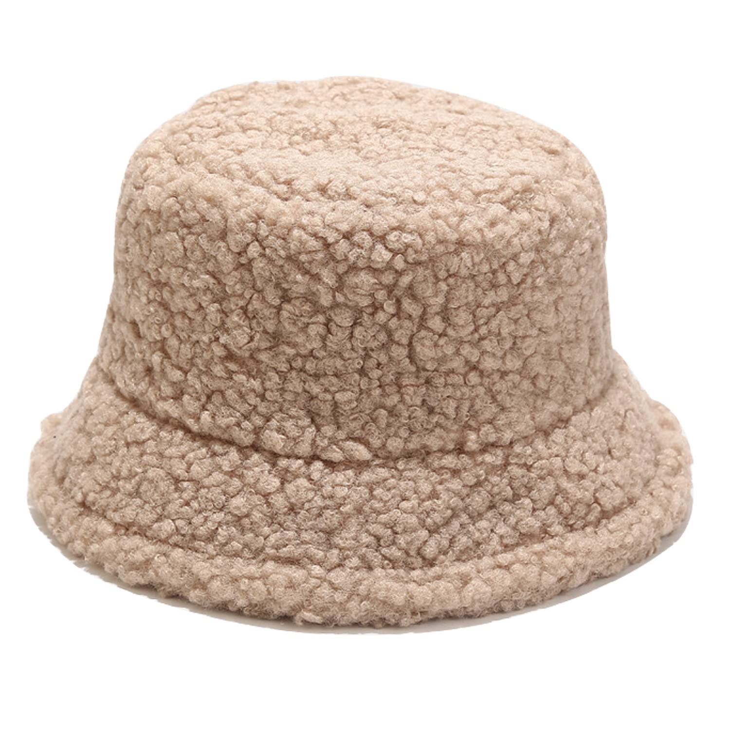 Winter Warm Plush Fuzzy Bucket Hat Faux Fur Shearling Fisherman Hats for Women (US, Alpha, One Size, Khaki)