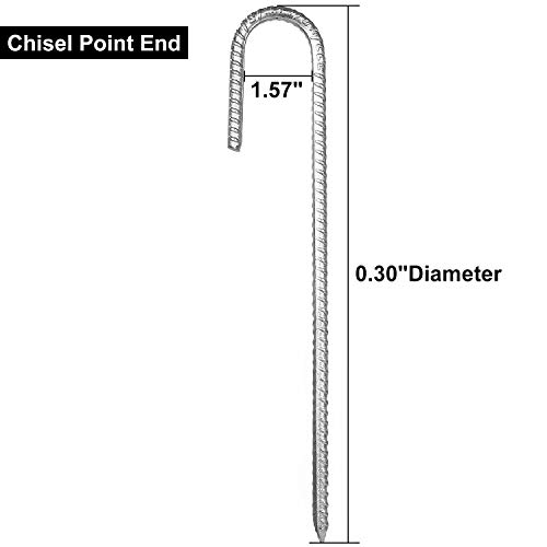 EXPERY 10Pack 12” Heavy Duty J Hook Ground Stakes, Galvanized Rebar Tent Stakes, Curved Steel Plant Support Garden Stake, Chisel Point End Stakes for Camping Tent, Swing Sets, Fence Stakes