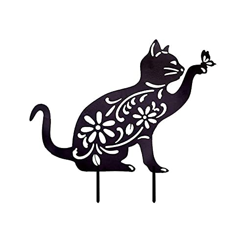 FASHAJI Cat Garden Decor, Metal Cat for Kitchen Outdoor, Yard Art Metal Cat Sculpture for Backyard Farm Patio Yard Lawn Home Decorations