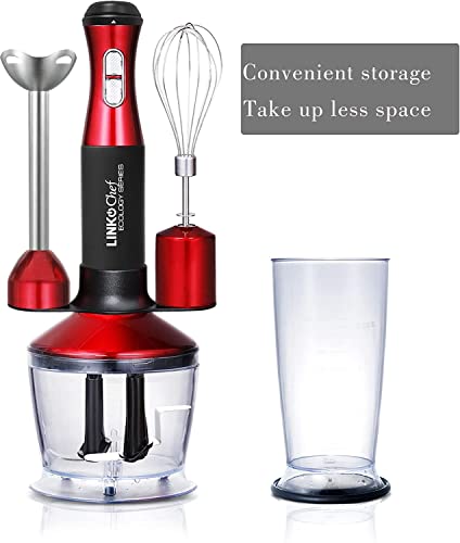 Immersion Blender LINKChef Hand Blender 5 in 1 Powerful 20 Speed Emulsion Blender with 800ml Beaker, Egg Whisk,500ml Food Grinder, Ice crush Blade,for Puree Infant Food, Smoothies, Sauces and Soups