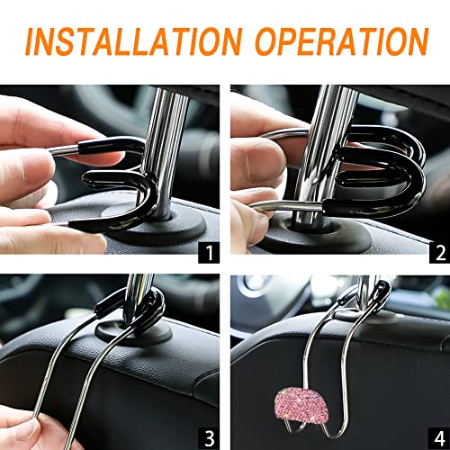 SAVORI Purse Holder for Car, Bling Car Headrest Hooks Organization Rhinestones Auto Back Seat Headrest Metal Hanger Organizer for Bags 2PCS (Pink)