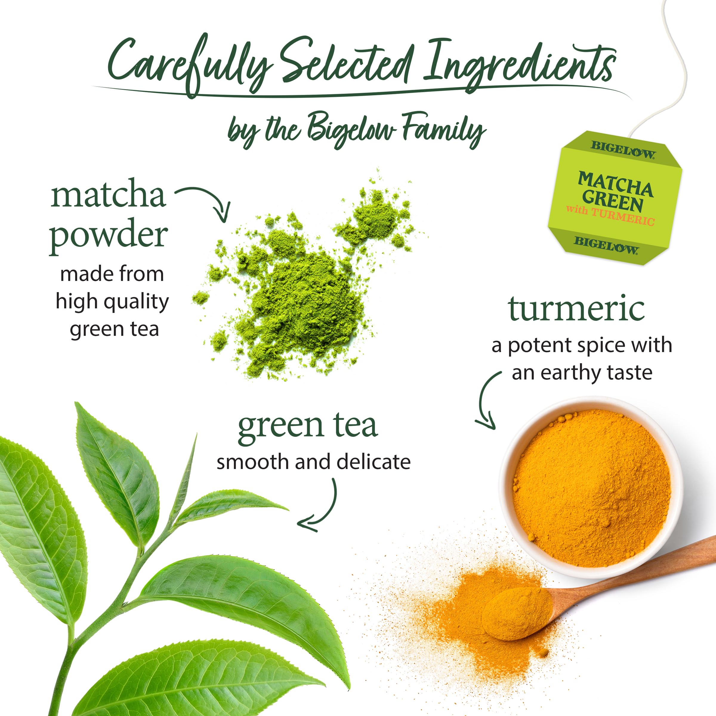 Bigelow Tea Matcha Green Tea with Turmeric, Caffeinated Tea with Turmeric, 18 Count Box (Pack of 6), 108 Total Tea Bags