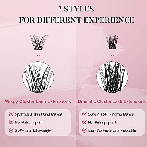 MilyBest DIY Eyelash Extension Kit with 144 Pcs Lash Clusters Bond and Seal Eyelash Glue Remover Eyelash Tweezers Applicator Beginner Set 10-16mm Thin Band Cluster Lashes Kit (Kit-2 Styles, M02)