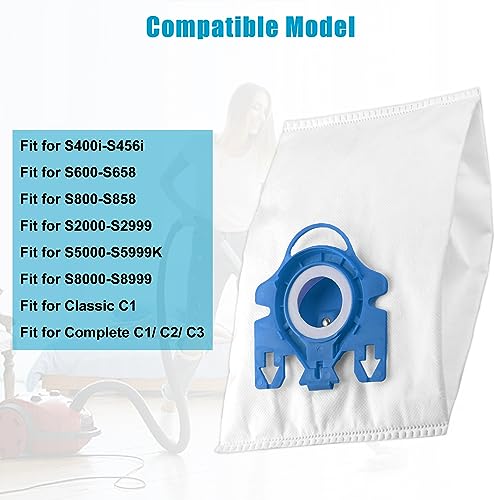 CTIOAOS 12Pcs 3D Dust Bags Replacement for Miele GN Vacuum Bags, Compatible with Miele Complete C1, C2, C3, Classic C1, S8, S5, S2, S400i, S600 with 3 MP Filters & 3 AC Filters