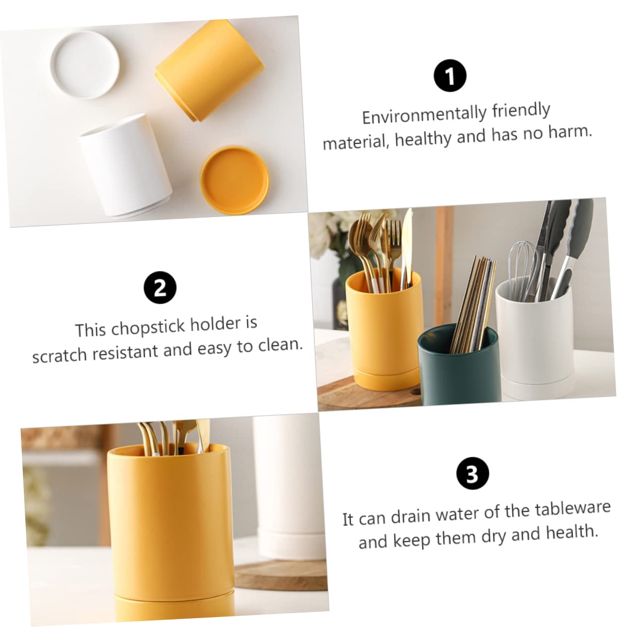 Cabilock 1 Set Kitchen Ceramic Utensil Holder Countertop Kitchen Utensil Crocks Holder Caddy for Cooking Tool Utensils Flatware Organizer Yellow