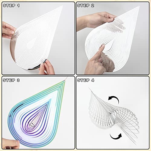 Tsocent Wind Spinners, 2 Pack 12in 3D Stainless Steel Outdoor Hanging Wind Spinner with 2X Water Drop Pendant and 3X 360° Rotating Hook, Reflective Decor for Outside Yard and Garden (2 Pack)