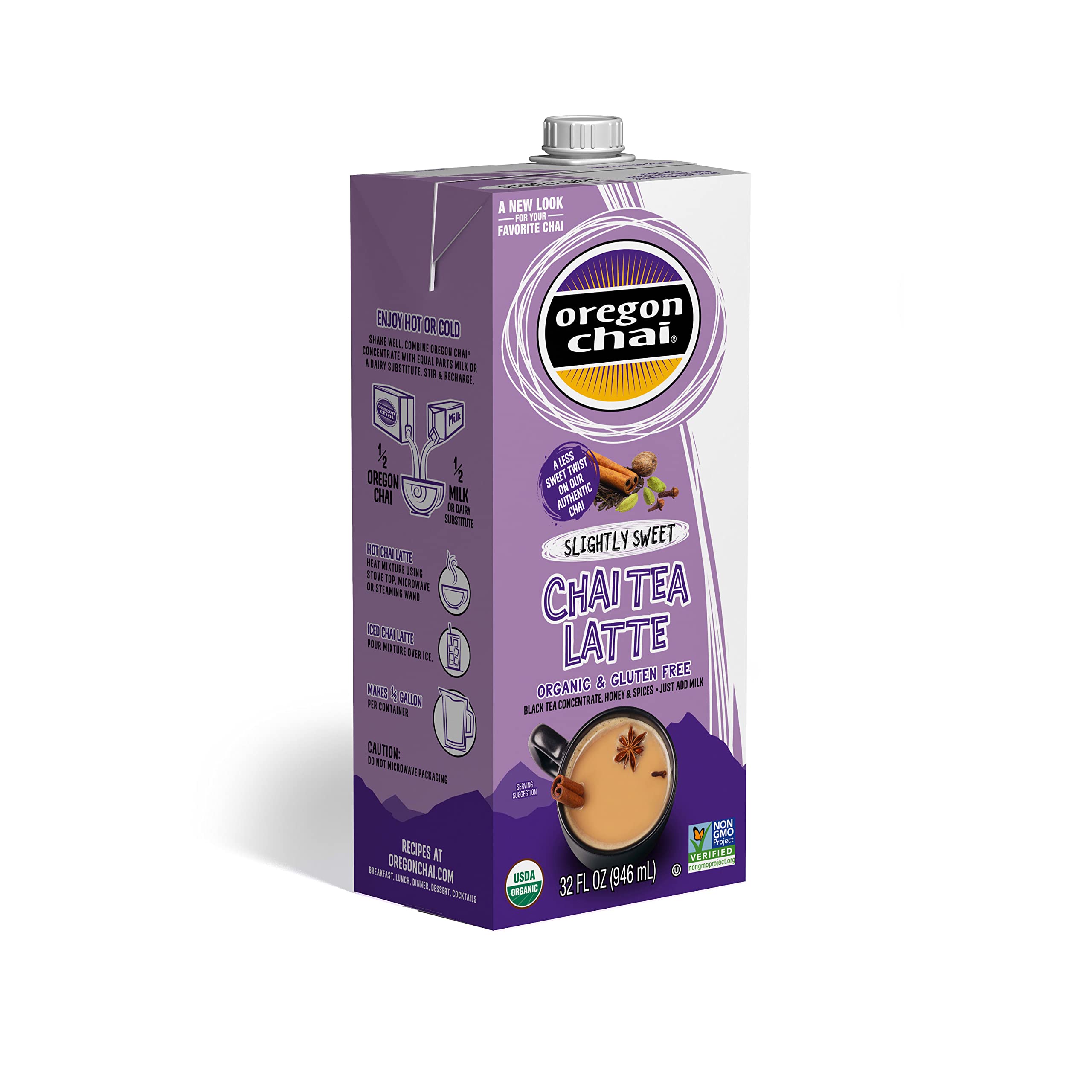 Oregon Chai Slightly Sweet Chai Concentrate, 32 Fluid Ounce (Pack of 6)