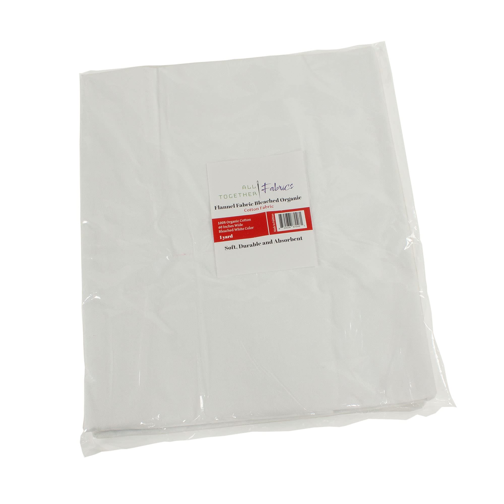 Organic Cotton Flannel (1 Yard, Pre-Cut), Bleached White, 60 Inches Wide, GOTS Certified 100% Natural Organic Cotton, Medium Weight 4.7 Ounces Per Square Yard