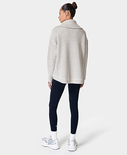 Sweaty Betty Women's Restful Boucle Textured Half Zip Pullover Sweatshirt Light/Pastel Grey