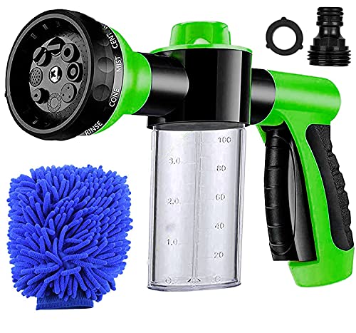 Hose Soap Sprayer Nozzle 8 Patterns, Car Wash Soap Sprayer Foam Sprayer Gun with 3.5oz/100cc Soap Dispenser Bottle, Washing Mitt, Garden Hose Nozzle Sprayer for Cleaning, Plant Watering, Showering Pet