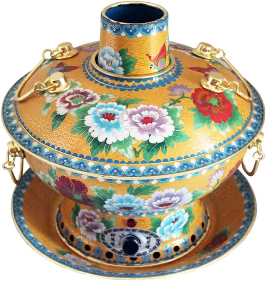 Chafing Dishes Casserole Pot For Hob And Oven Creative Cloisonne Copper Hot Pot Electric Copper Hot Pot Household Charcoal Copper Pot Retro Hot Pot (Color : Yellow, Size : 32cm)