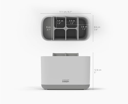 Joseph Joseph Easy-Store - Toothbrush Holder Caddy, Bathroom Storage Organizer, Large, Grey/White
