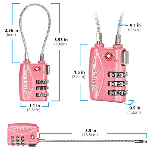 TSA Approved Luggage Locks, Easy Re-settable Combination Backpack Lock, Travel Lock for Suitcase, 1,2 & 4 Pack (Pink 2 Pack)