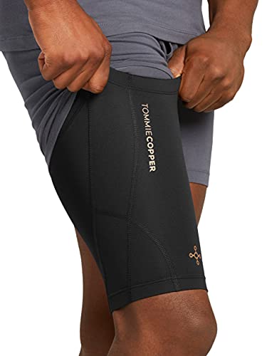 Tommie Copper Performance Compression Quad Sleeve, Unisex, Men & Women, Sweat Wicking Breathable Upper Leg Sleeve for Muscle Support & Recovery - Black - Large